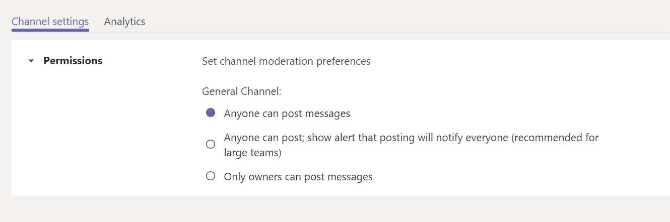 Teams General Channel Settings