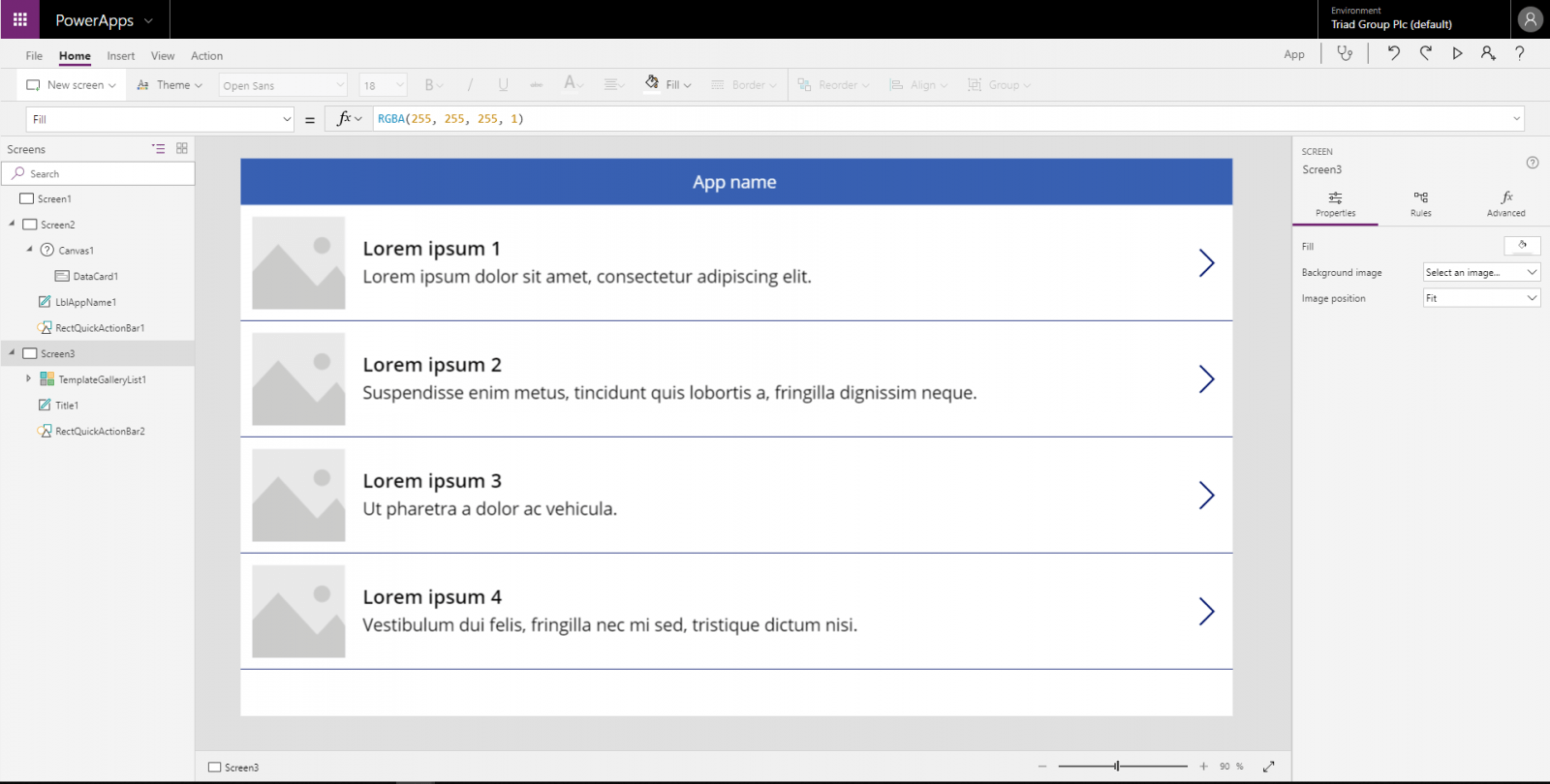 Power Apps screen templates