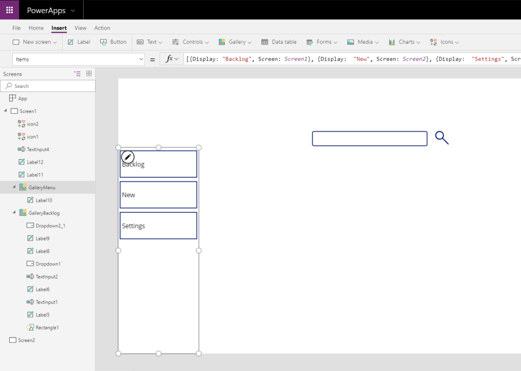 Create your menus using a gallery in PowerApps