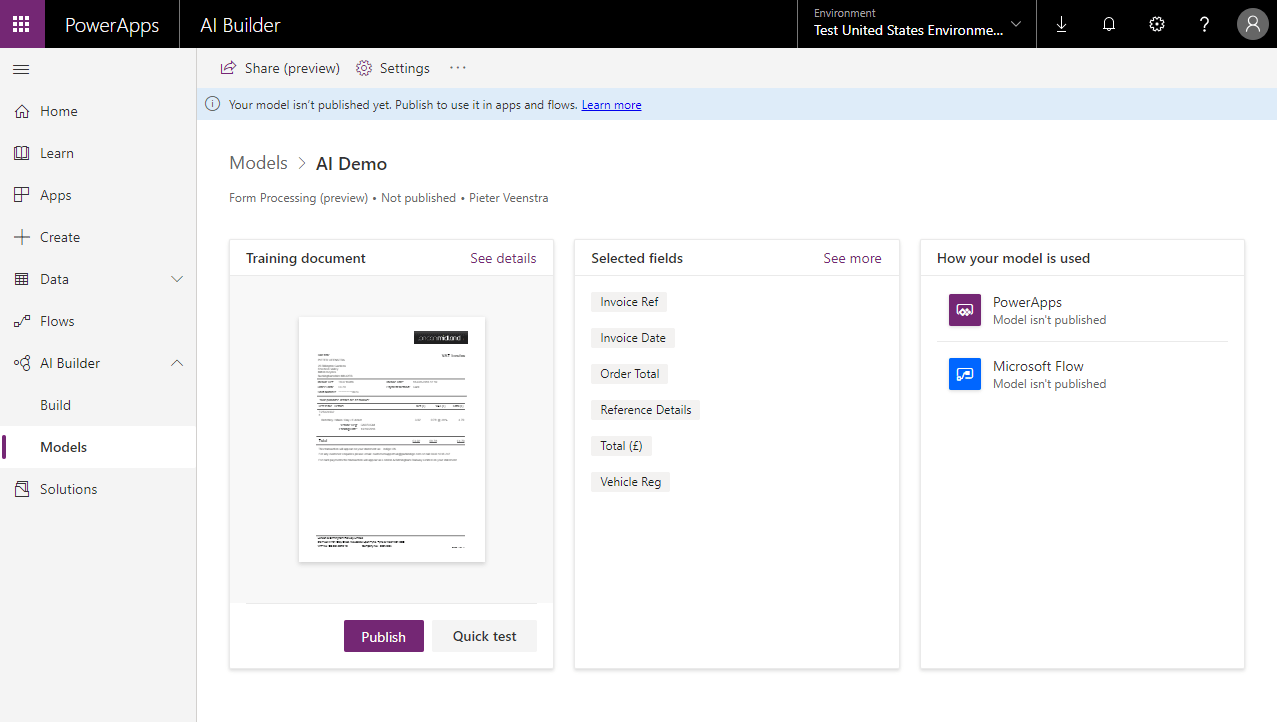 Invoice Handling with AI Builder