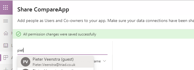 External Share an app in Power Apps
