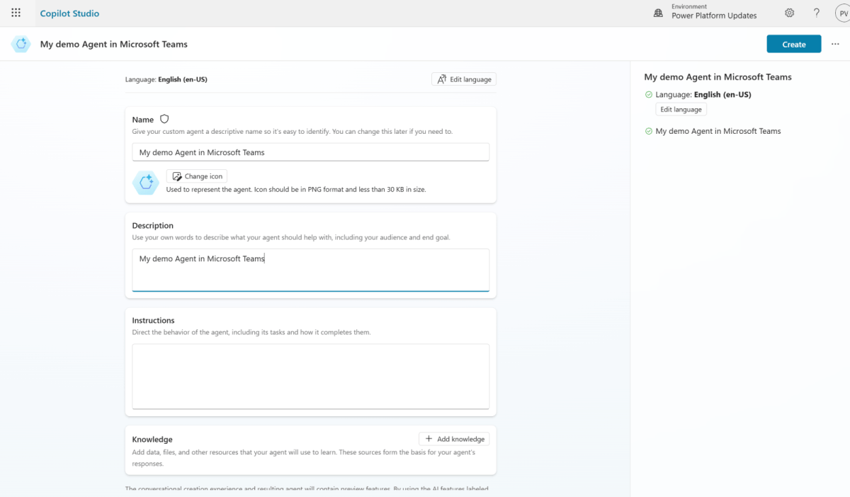 Create your Copilot agent and add it to Microsoft Teams